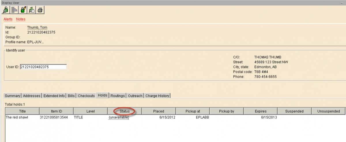 Display user hold | manuals.epl.ca